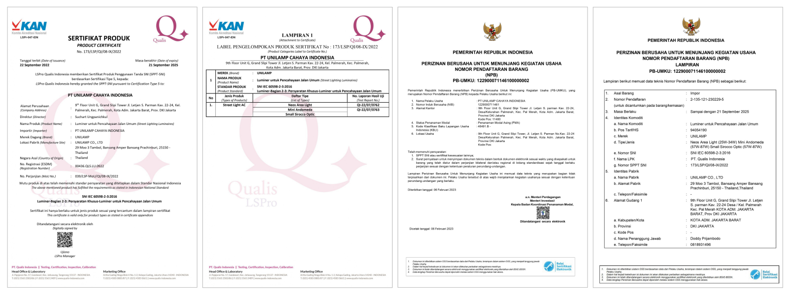 SNI Certification | Unilamp SNI Certification | Unilamp